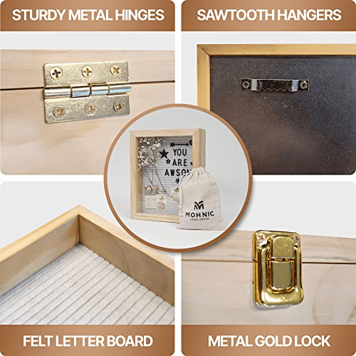 MOHNIC Shadow Box Frame with Changeable Letter Board β 8x10 inch Shadow Box Display Case with Felt Letter Board β Picture Frame, Memory Box for Photos, Artworks, Medals, and More (Natural Wood)