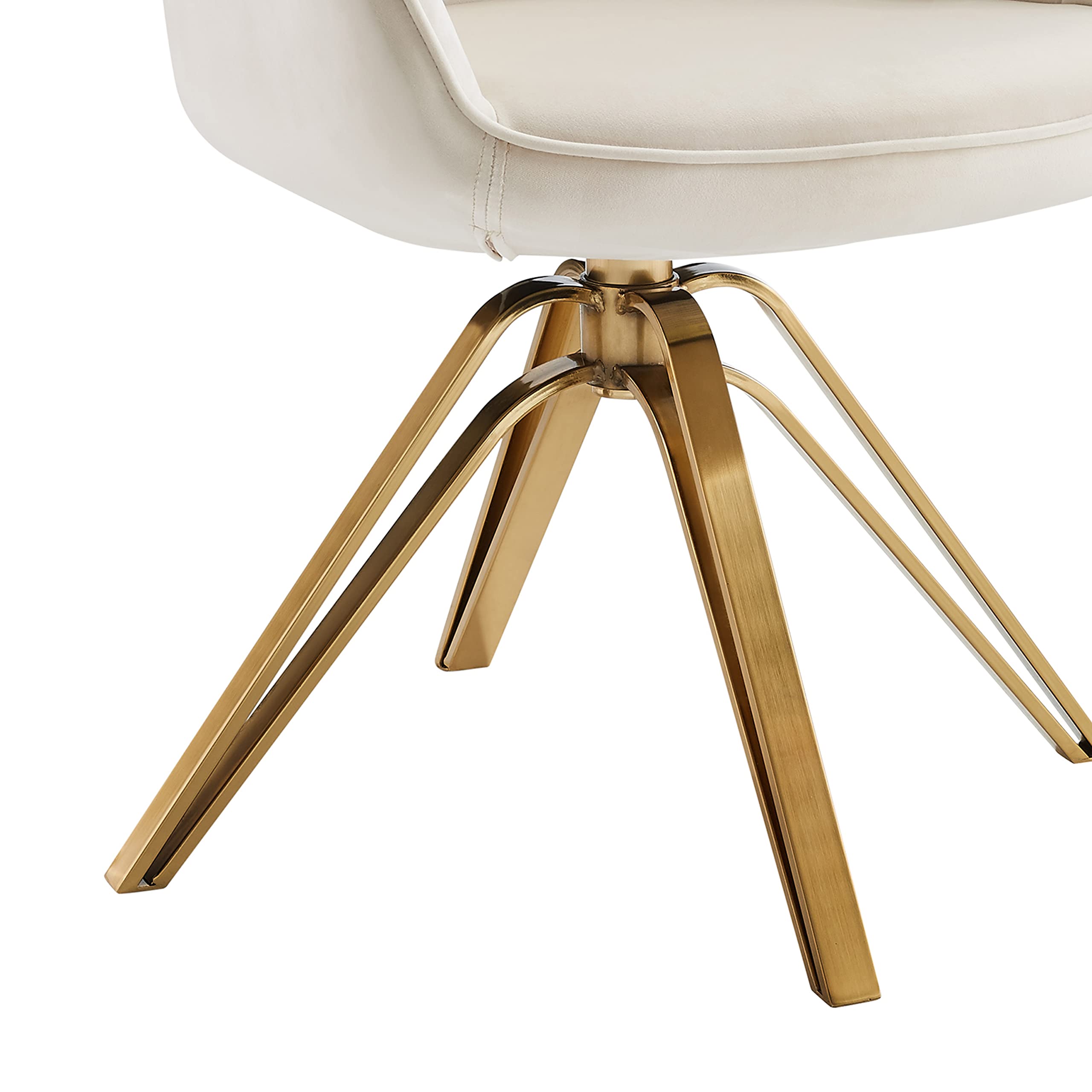 Art Leon Mid Century Modern Swivel Accent Chair, Desk Chair No Wheels, Fabric Upholstered Armchair with Gold Legs, Off White