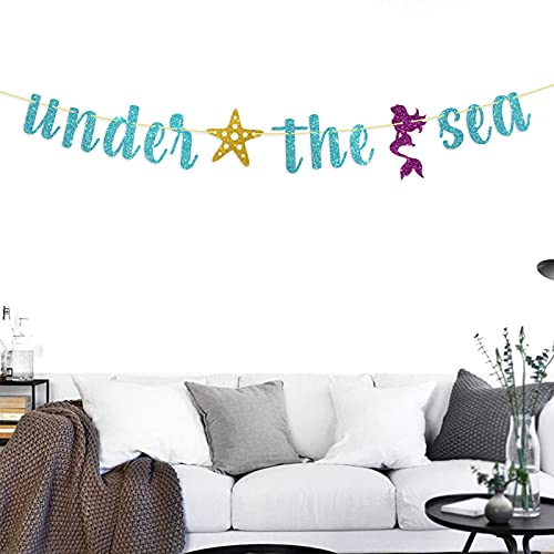 Under the Sea Banner - Mermaid Party Decorations, Kids Mermaid Themed Birthday Party Decorations, Mermaid Backdrops Photo Booth Props