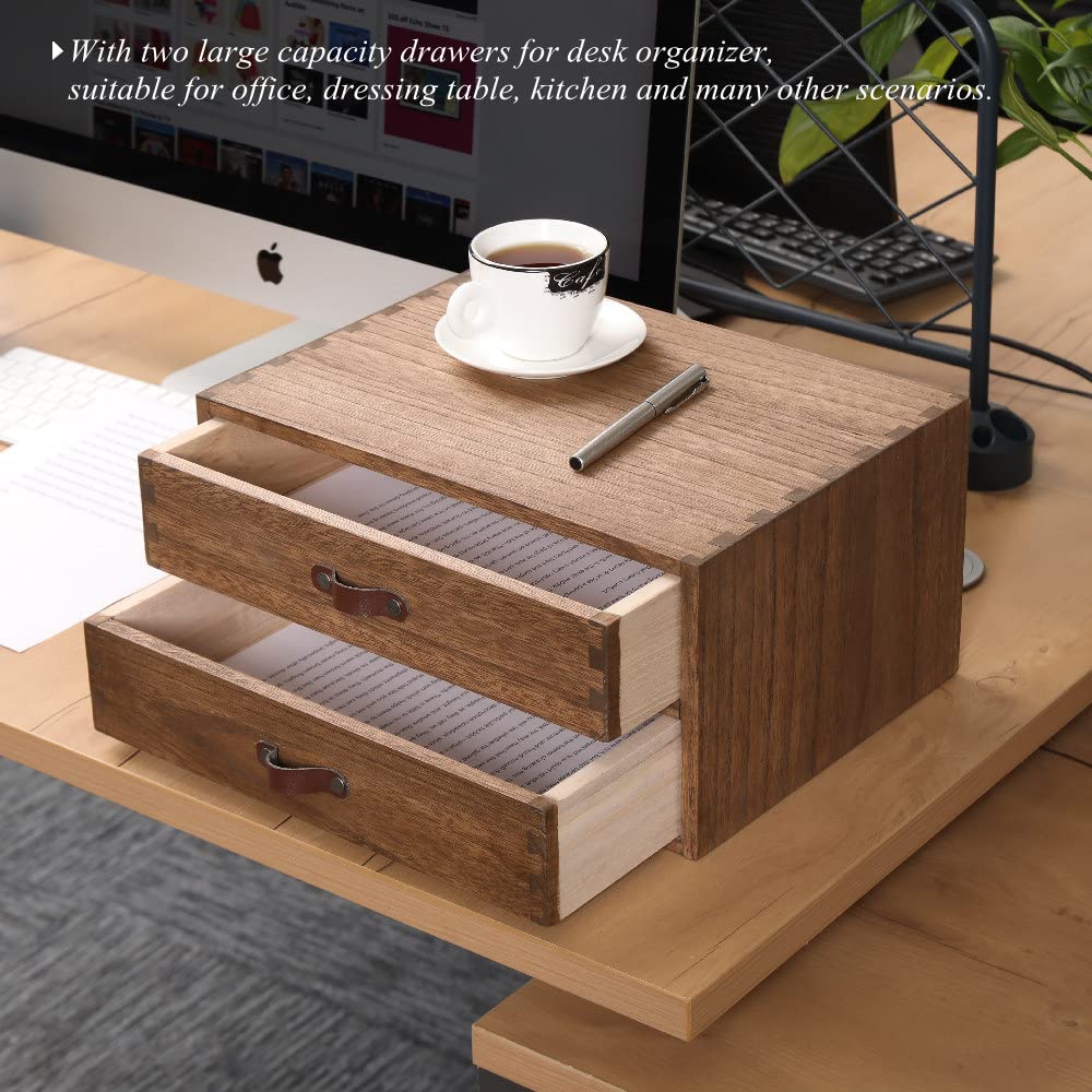 DDYURI Wood 2 Drawer Desktop Organizer Cabinet - Desk Storage Box for Kitchen Counter,Dresser Tabletop -Wooden File Organizer Printer Machine Stand for Office Accessories Chest Dark (FAX2C-DK)