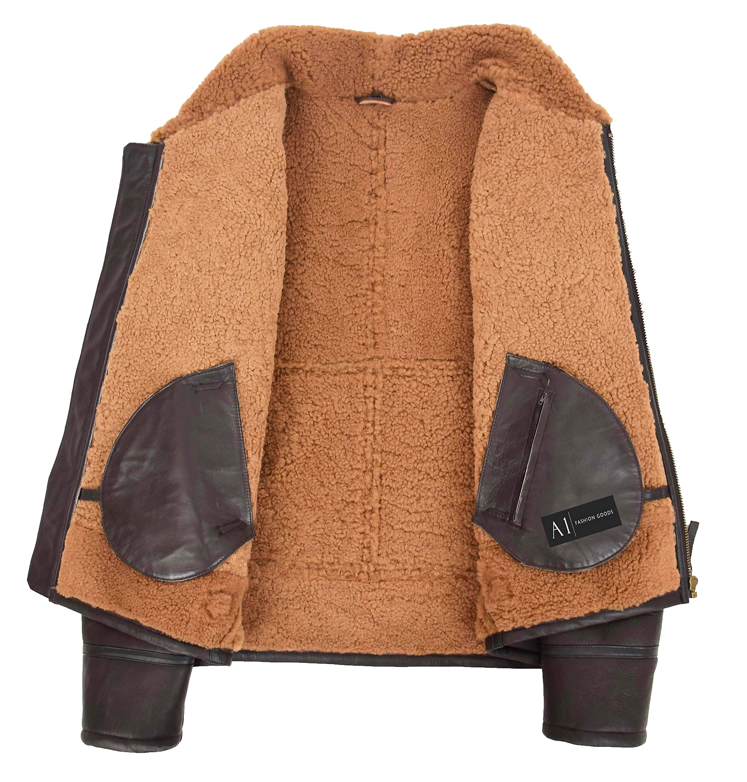 A1 FASHION GOODS Original Sheepskin Flying Jacket For Men B3 Bomber Aviator Pilots Shearling Coat Raptor (Brown/Ginger, Small)