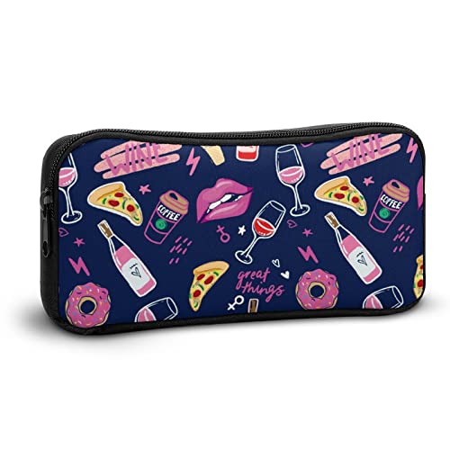 Fashion Wine Pattern Pencil Case Pencil Pouch Coin Pouch Cosmetic Bag Office Stationery Organizer