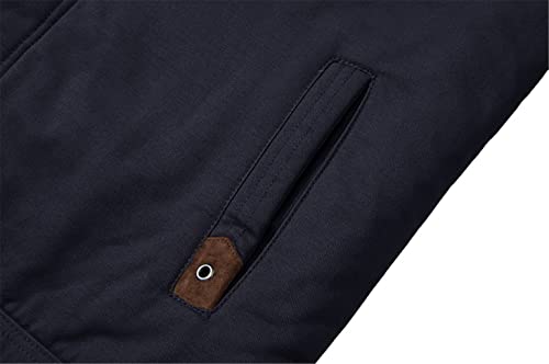 SaoBiiu Men Military Bomber Jacket Winter Fleece Coat Casual Cargo Outerwear Sherpa Trucker Jacket Navy L