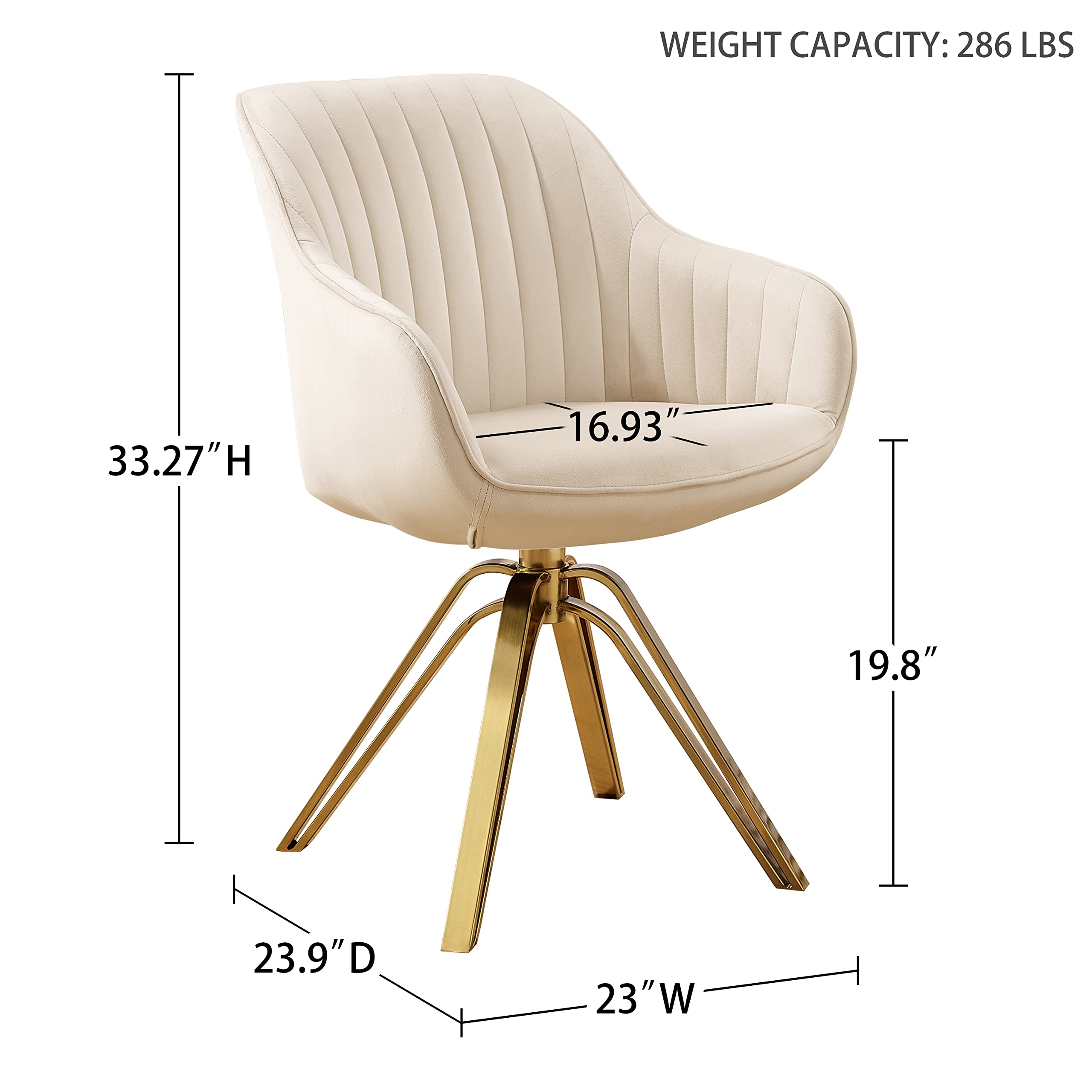 Art Leon Mid Century Modern Swivel Accent Chair, Desk Chair No Wheels, Fabric Upholstered Armchair with Gold Legs, Off White