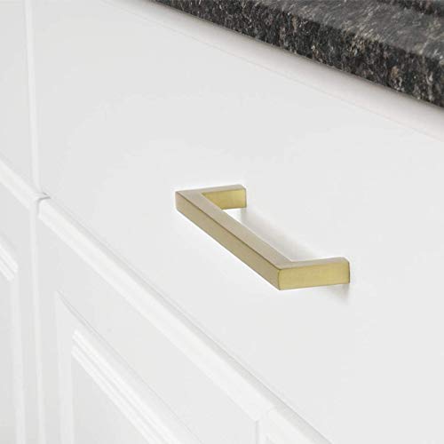 Amazon Basics Modern Square Cabinet Pull Handle, 5.39-inch Length (5-inch Hole Center), Golden Champagne, 10-pack