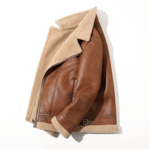 RushClothing Men’s Distressed Brown B3 Genuine Sheepskin Sherpa Shearling Faux Fur Lined Bomber Warm Aviator Pilot Leather Jacket (as1, alpha, x_l, regular, regular)