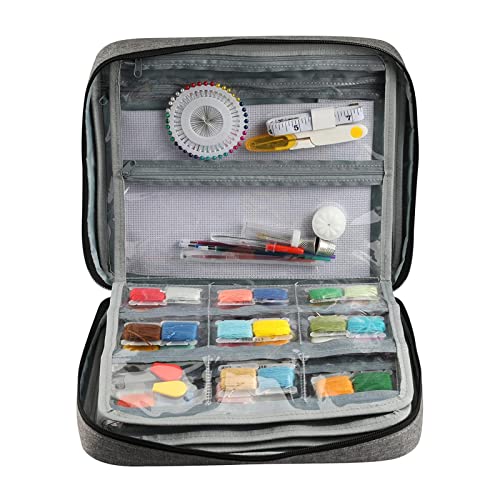 B Baosity Sewing Accessories Organizer with Clear Pockets, Sewing Supplies Organizer Storage Bag for Embroidery Hoop, Stitch Tools, Gray