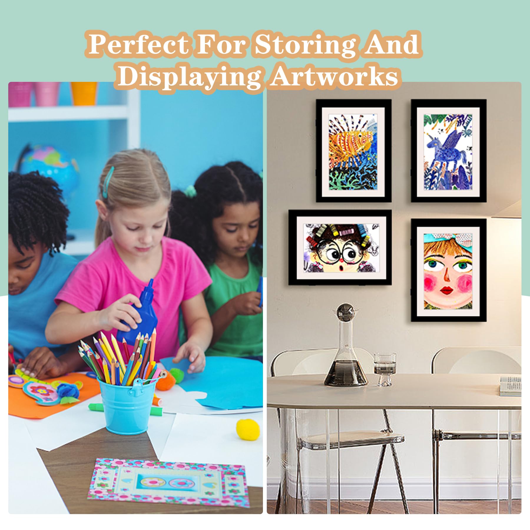 RIOFLY Kids Art Frames,9.5x13 Front Opening Artwork Frames Changeable Picture Display for DIN, Holds 50 Pcs, for 3D Picture,A4 Art-Work,Crafts,Children Drawing,Hanging Art,Portfolio Storage-Black