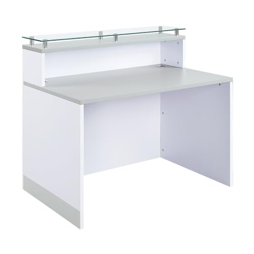 NBF Modern Small Reception Desk Counter Office Lobby Salon Durable Driftwood Laminate Cable Management Desk Compact 48" W x 32" D