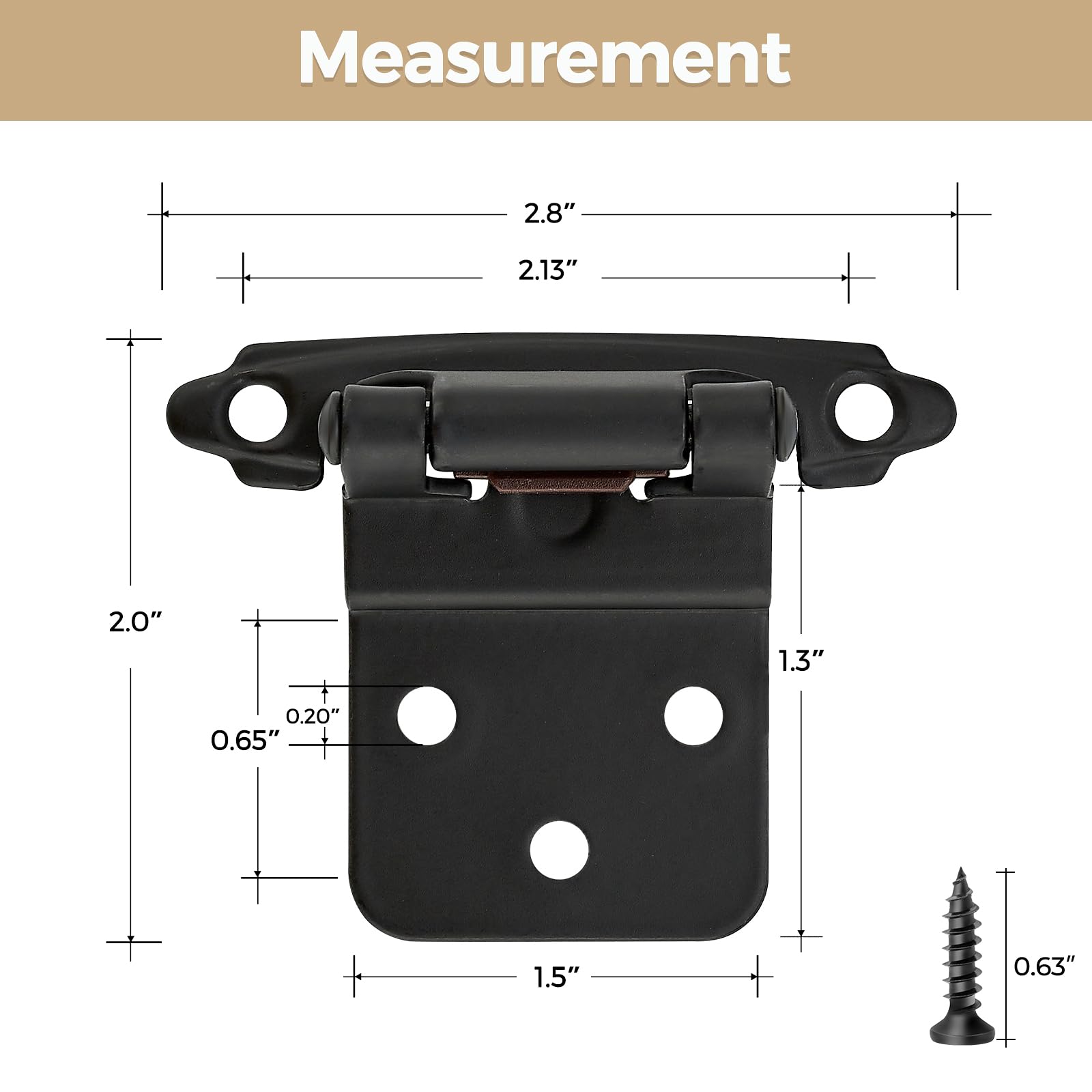 50 Pack 25 Pair Black Cabinet Hinges - 3/8 inch Inset Kitchen Cabinet Hinges, Semi-Concealed Hinges, Self Closing Cabinet Door Hinges with Door Bumper Flush Face Mount Cupboard Hardware