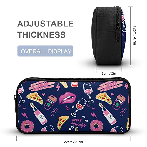 Fashion Wine Pattern Pencil Case Pencil Pouch Coin Pouch Cosmetic Bag Office Stationery Organizer