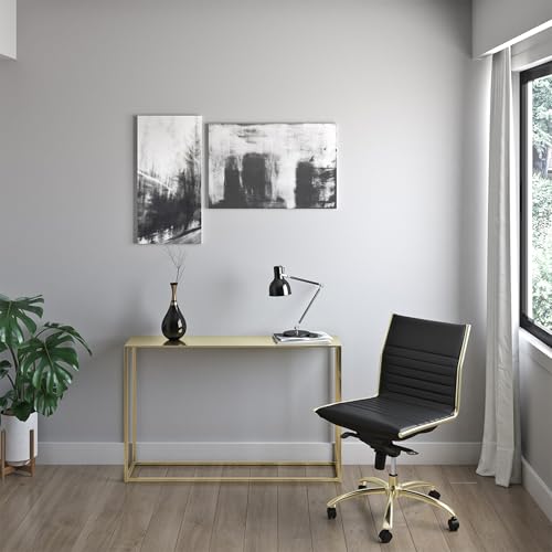 Euro Style Chair Black/Gold Faux Leather/Steel Dirk Rolling Office Chair - Adjustable Bungie Computer Desk Chair with Wheels for Work, Study, Gaming