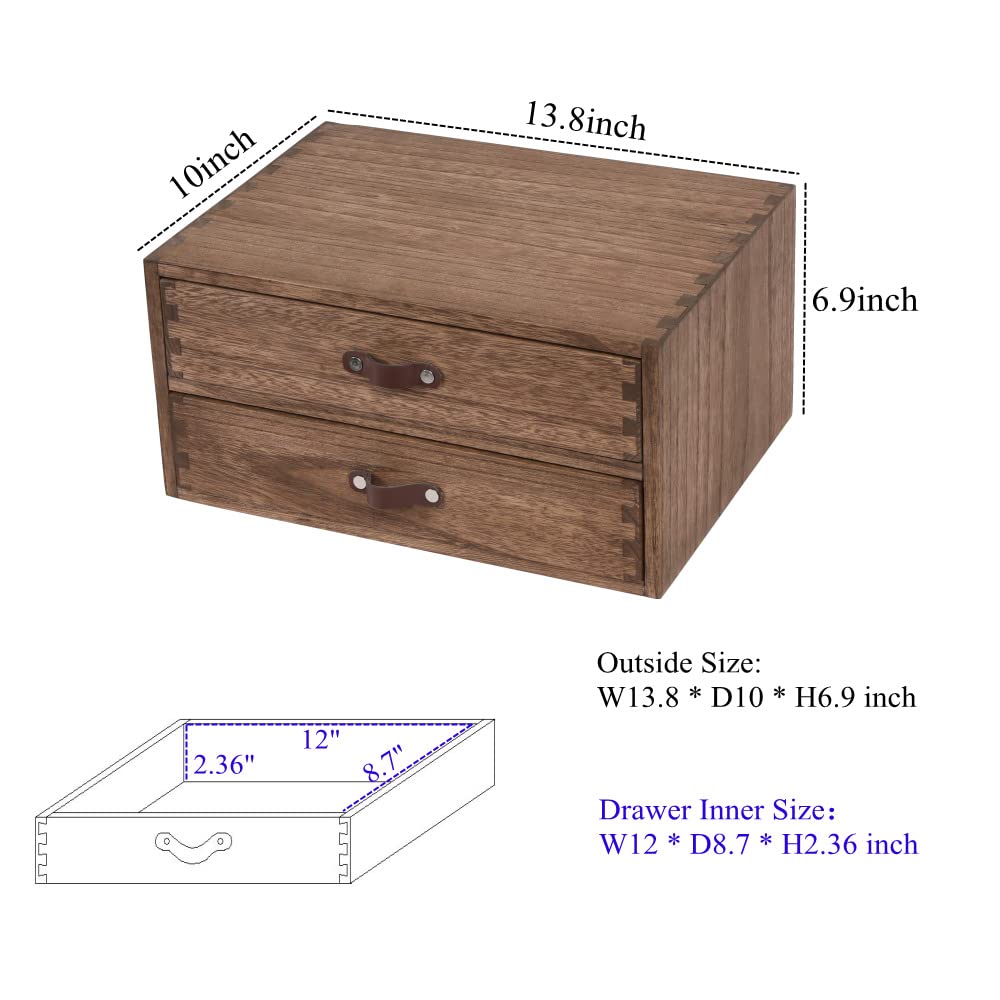 DDYURI Wood 2 Drawer Desktop Organizer Cabinet - Desk Storage Box for Kitchen Counter,Dresser Tabletop -Wooden File Organizer Printer Machine Stand for Office Accessories Chest Dark (FAX2C-DK)