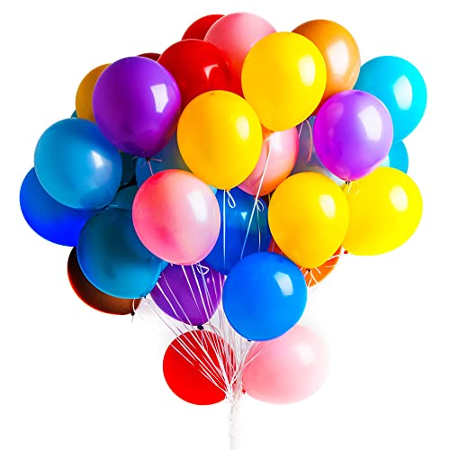 100PCS Rainbow Balloons Set 12" Premium Latex Balloons For Birthday Party, Assorted Bright Color Balloons for Party Decorations Galas Engagement Wedding Anniversary and Vacation (10 Colors)