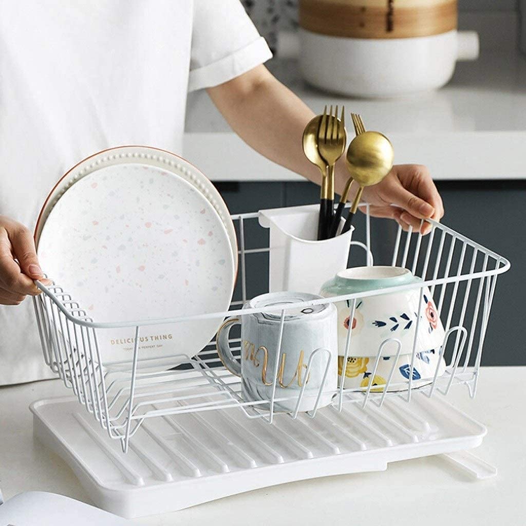 Plate Rack Draining Dish Rack Dish Drying Rack Dish Rack Drainer Sink Side Dish Rack With Removable Utensil Holder for Kitchen Countertop Pan Plate Holder