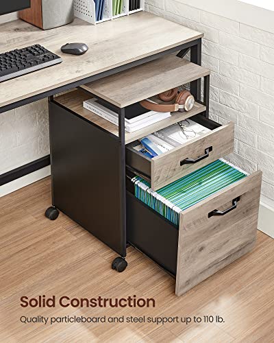 VASAGLE File Cabinet, Mobile Filing Cabinet with Wheels, 2 Drawers, Open Shelf, for A4, Letter Size, Hanging File Folders, Heather Greige and Ink Black UOFC071B02