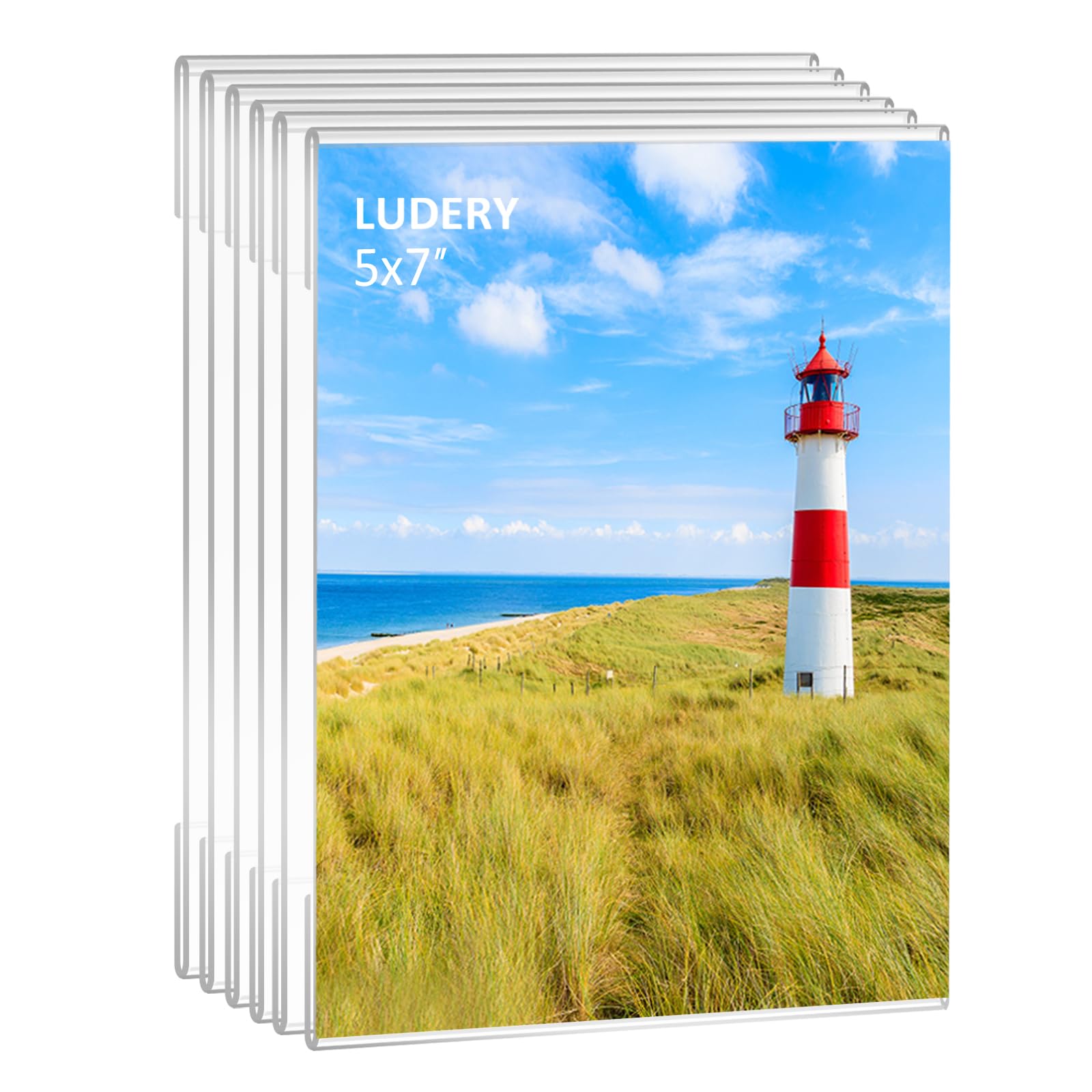 Ludery 5x7 Acrylic Picture Frame,Set of 6,Clear Photo Frame Display 5x7 Pictures, Wall Mounted Clear Photo Frame Display Pictures for Home, School, Office