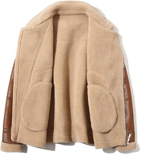 Men's Vintage Brown Sheepskin Bomber Jacket - Timeless Aviator with Sherpa Shearling Faux Fur Lining (US, Alpha, Medium, Regular, Regular)