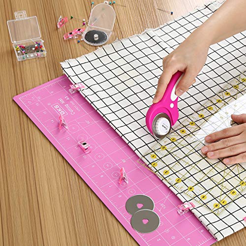 Rotary Cutter Kit, 45mm Rotary Cutter Tool Kit with Rotary Cutter, 12x18 Inch A3 Cutting Mat, Patchwork Ruler, 10 Fabric Clips, 50 pins and 3 Spare Blades