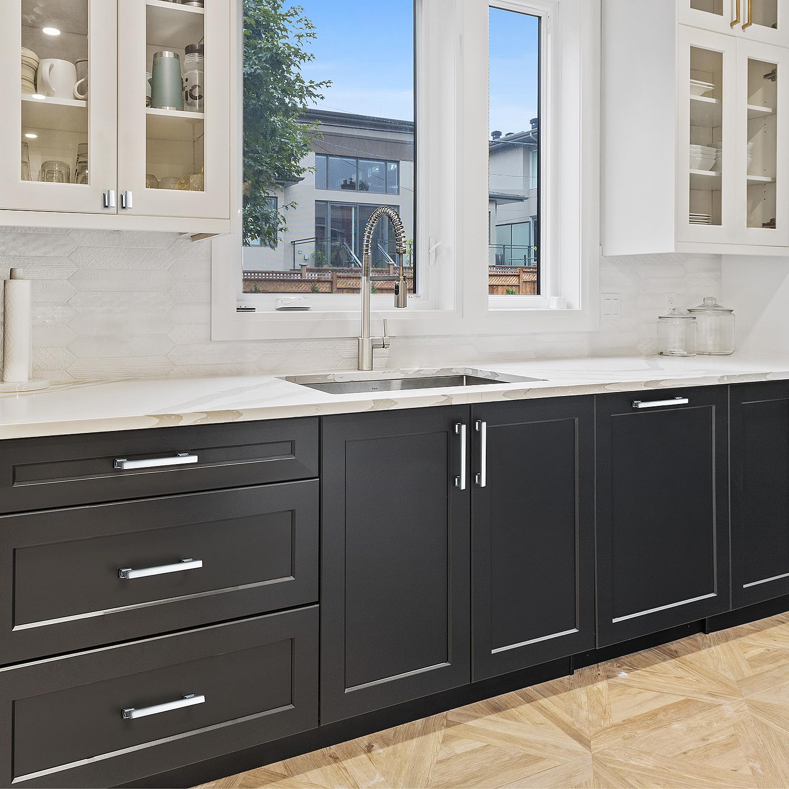 JOY DECOR 10 Pack Polished Chrome Cabinet Pulls Kitchen Handles for Cabinets 6 Inch Length with 5 Inch Hole Center Kitchen Cabinet Door Handles for Kitchen Cabinets and Dresser Drawers