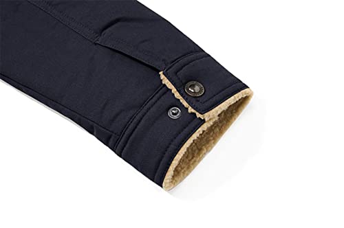SaoBiiu Men Military Bomber Jacket Winter Fleece Coat Casual Cargo Outerwear Sherpa Trucker Jacket Navy L