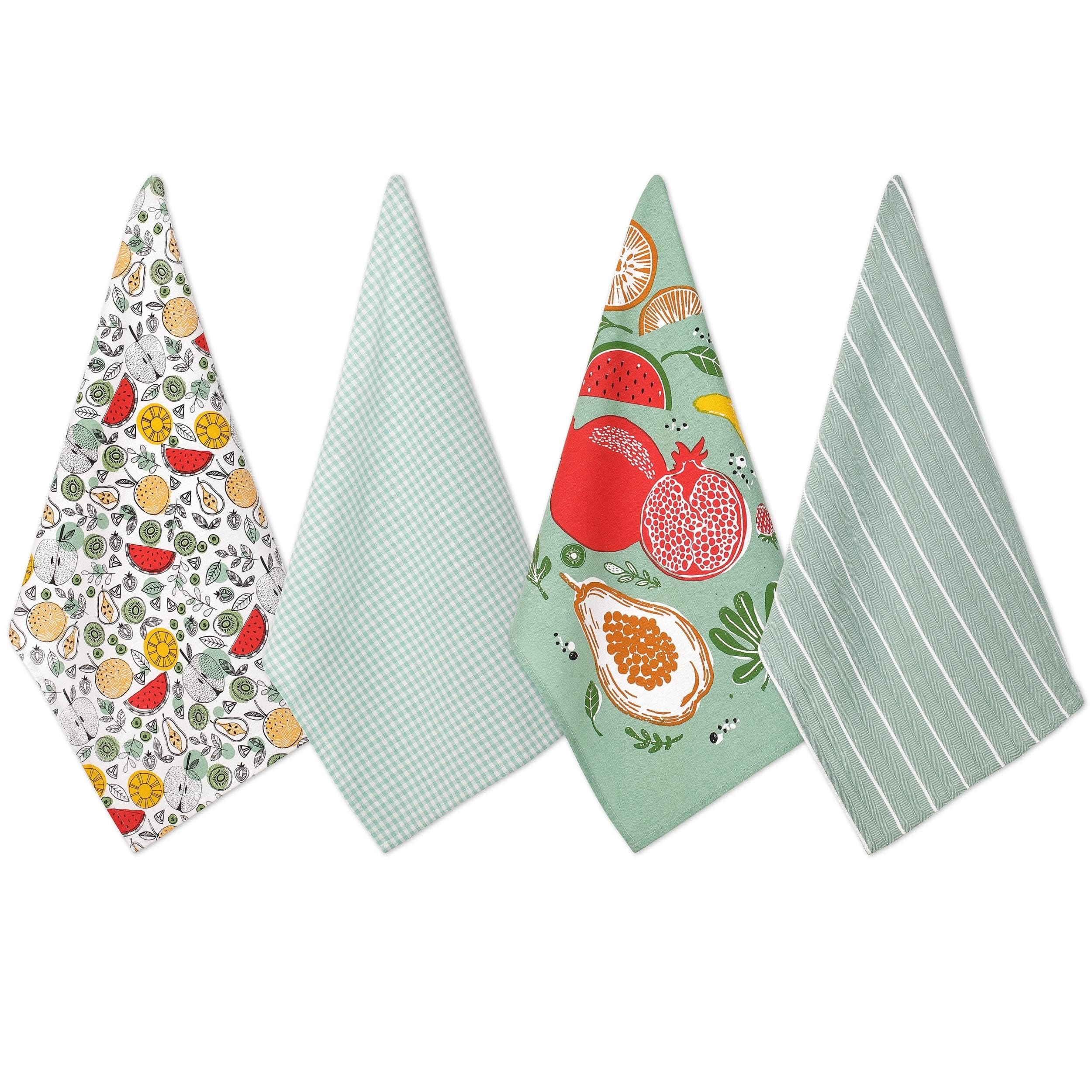 Folkulture Kitchen Towels with Hanging Loop, Set of 4, 100% Recycled Cotton Spring Dish Towels for Drying Dishes, 28"x20" Tea Towels or Decorative Kitchen Hand Towels for Farmhouse Décor (Fruity)