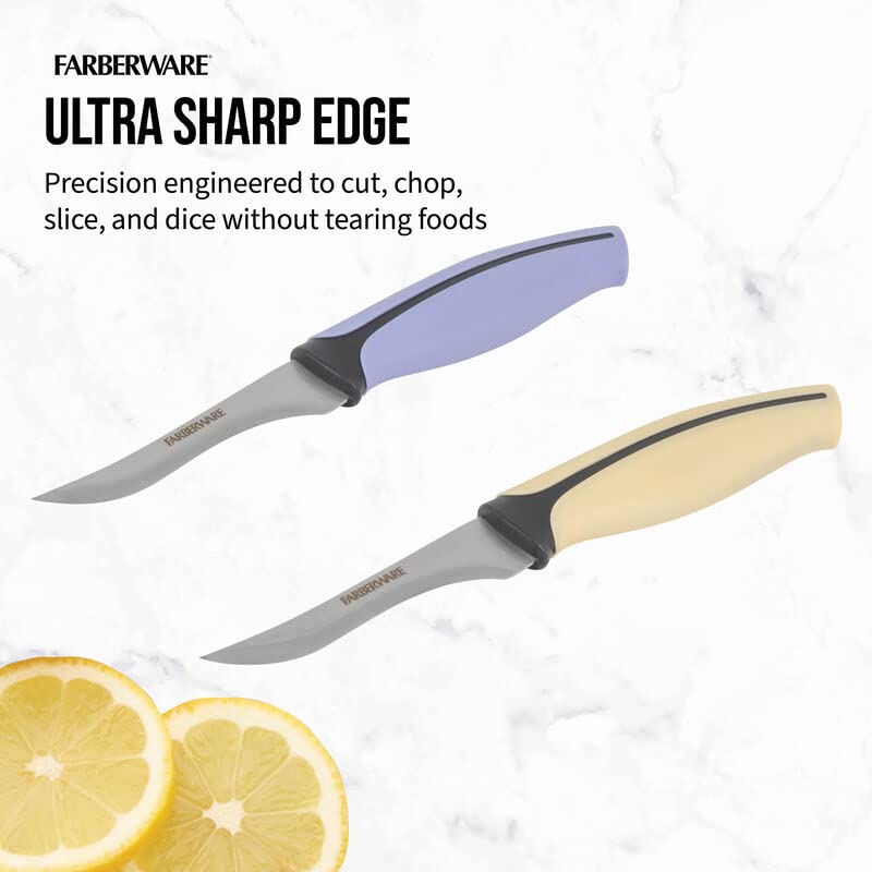 Farberware Precise Slice, Soft Grip Paring Knife Set, High-Carbon Stainless Steel Knives, Razor-Sharp Kitchen Knife Set with Ergonomic Handles, 2 Piece