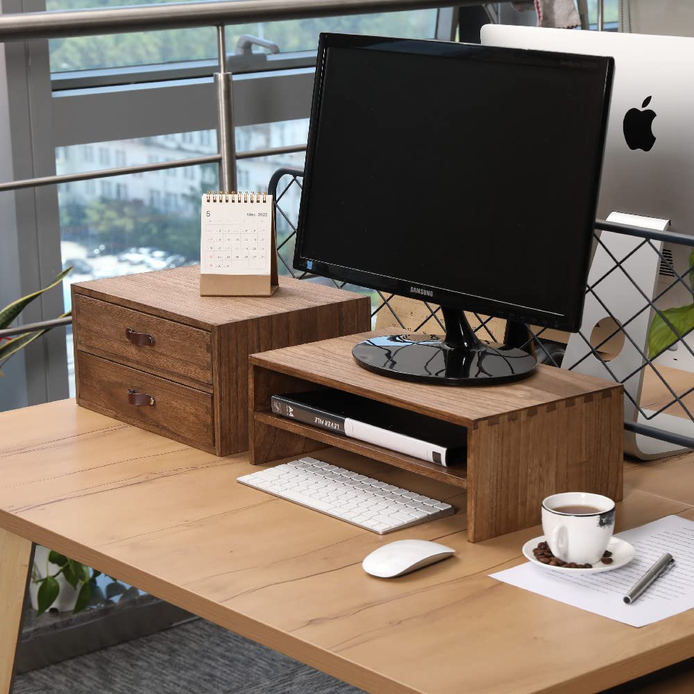 DDYURI Wood 2 Drawer Desktop Organizer Cabinet - Desk Storage Box for Kitchen Counter,Dresser Tabletop -Wooden File Organizer Printer Machine Stand for Office Accessories Chest Dark (FAX2C-DK)
