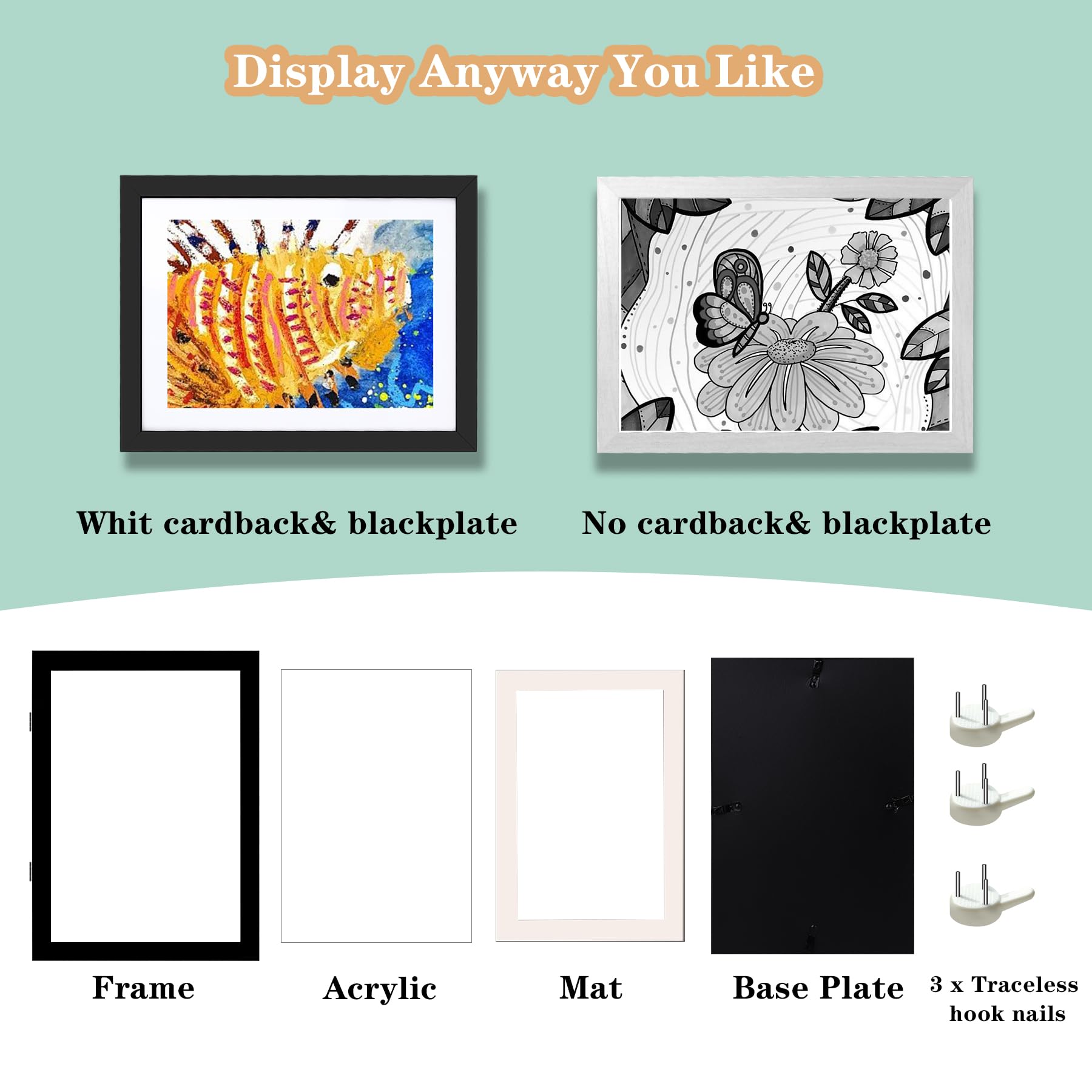 RIOFLY Kids Art Frames,9.5x13 Front Opening Artwork Frames Changeable Picture Display for DIN, Holds 50 Pcs, for 3D Picture,A4 Art-Work,Crafts,Children Drawing,Hanging Art,Portfolio Storage-Black