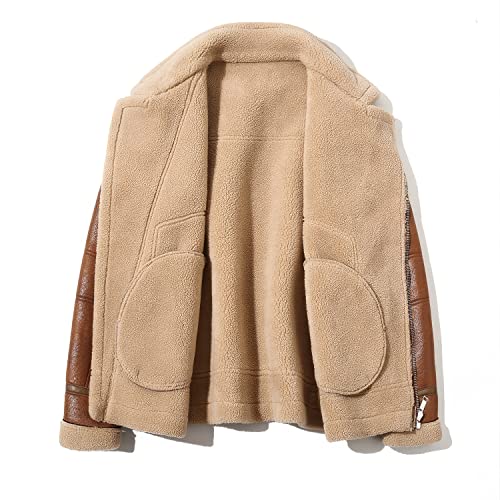 RushClothing Men’s Distressed Brown B3 Genuine Sheepskin Sherpa Shearling Faux Fur Lined Bomber Warm Aviator Pilot Leather Jacket (as1, alpha, x_l, regular, regular)