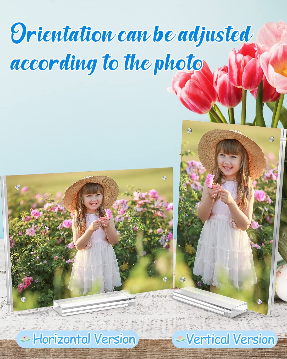 JUOIFIP 5 Pack Acrylic Picture Frame 4×6 Clear Double Sided Magnetic Photo Frame - Frameless Baby Friend Family Picture Desktop Display with Support Stand and Gift Boxes
