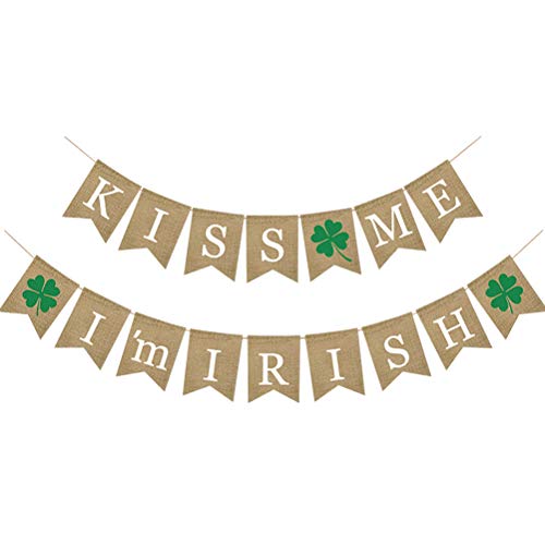 Best Party Decor Amosfun st Patricks Day Decorations for The Home KISS ME I'm Irish Shamrock Burlap Banner Four- Leaf Clover Bunting Garland St. Patrick Day Decorations (C Type)