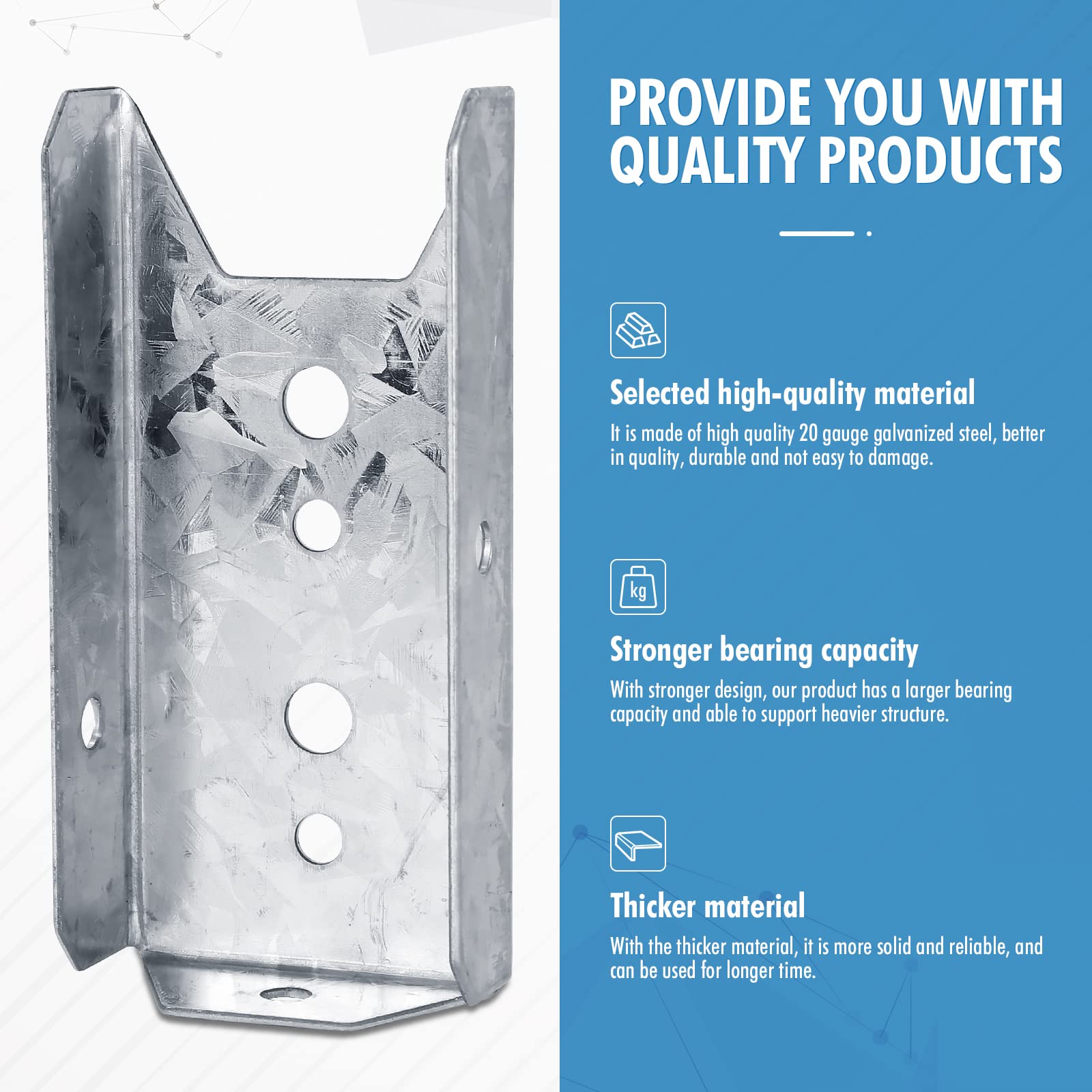 LukLoy 10 Pack 2x4 Brackets for Wood Rail, Fence Brackets Repair Kit Galvanized, Deck Railing Bracket Connectors for 2"×4"(Actually 1.5"x3.5") Wood Post, Includes 70PCS 304 Stainless Steel Screws