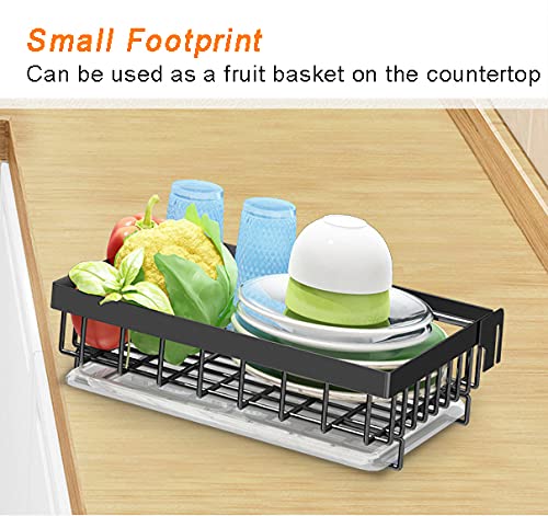 QYQS Kitchen Aid Dish Rack 2 Tier Dish Rack Non-Slip Suction Cup Easy to Disassemble and Install Stainless Steel Dish Drying Rack(Size:38.8x28x38cm,Color:Black)
