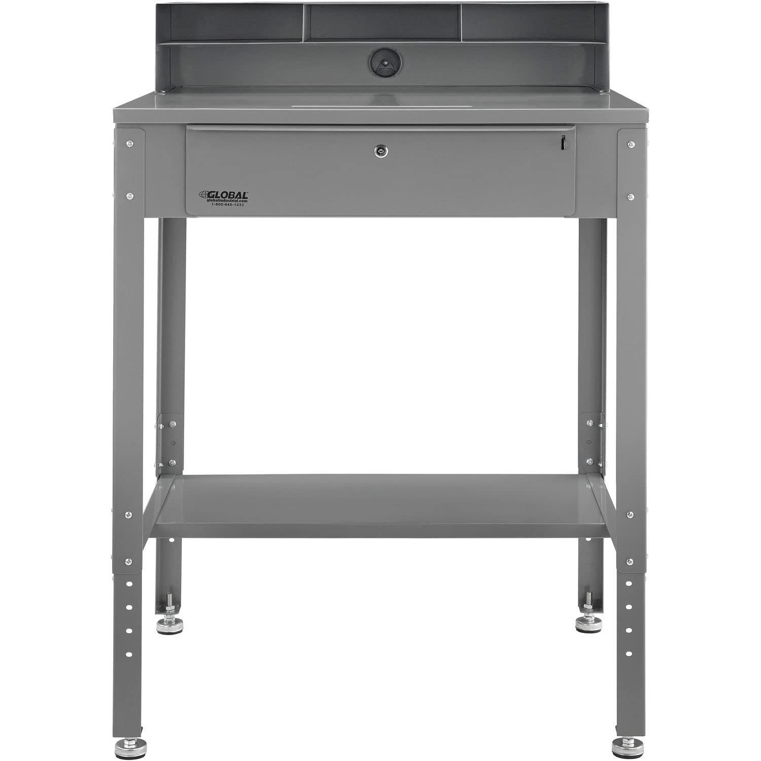 Global Industrial Flat Top Shop Desk w Pigeonhole Compartments & Electrical Outlets, 34-1/2"W x 30"D, Gray
