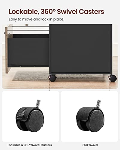 VASAGLE File Cabinet, Mobile Filing Cabinet with Wheels, 2 Drawers, Open Shelf, for A4, Letter Size, Hanging File Folders, Heather Greige and Ink Black UOFC071B02