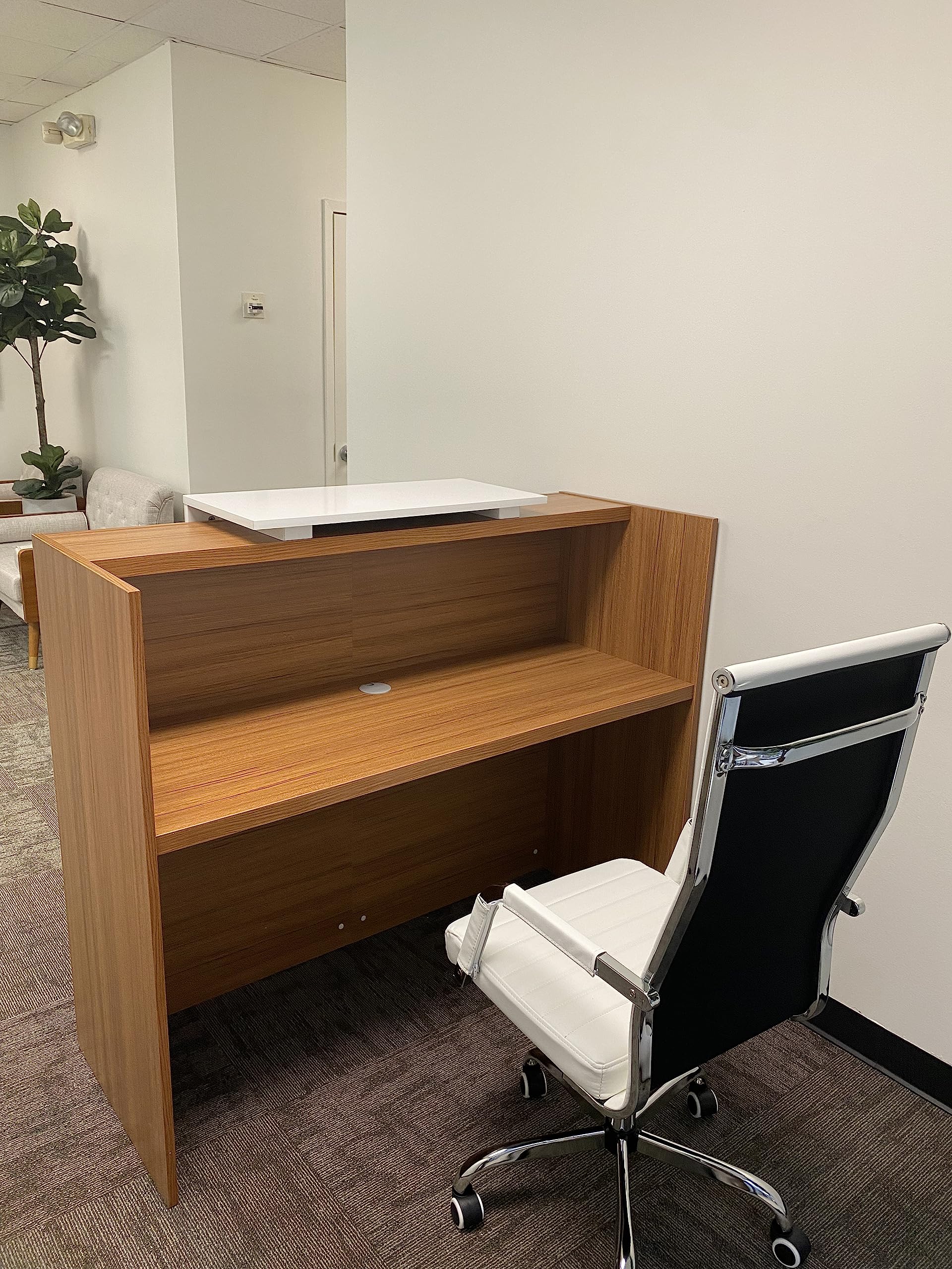 UGOS ICN 53" Modern Reception Desk, Multifunctional Modern,Transaction Countertop, Laminate Desktop, Standing Front Table for Office, Home, School, Salon, Spa - Teak and White
