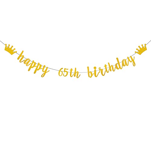 WEIANDBO Gold Glitter Banner,Pre-Strung,65th Birthday Party Decorations Bunting Sign Backdrops,Happy 65th Birthday