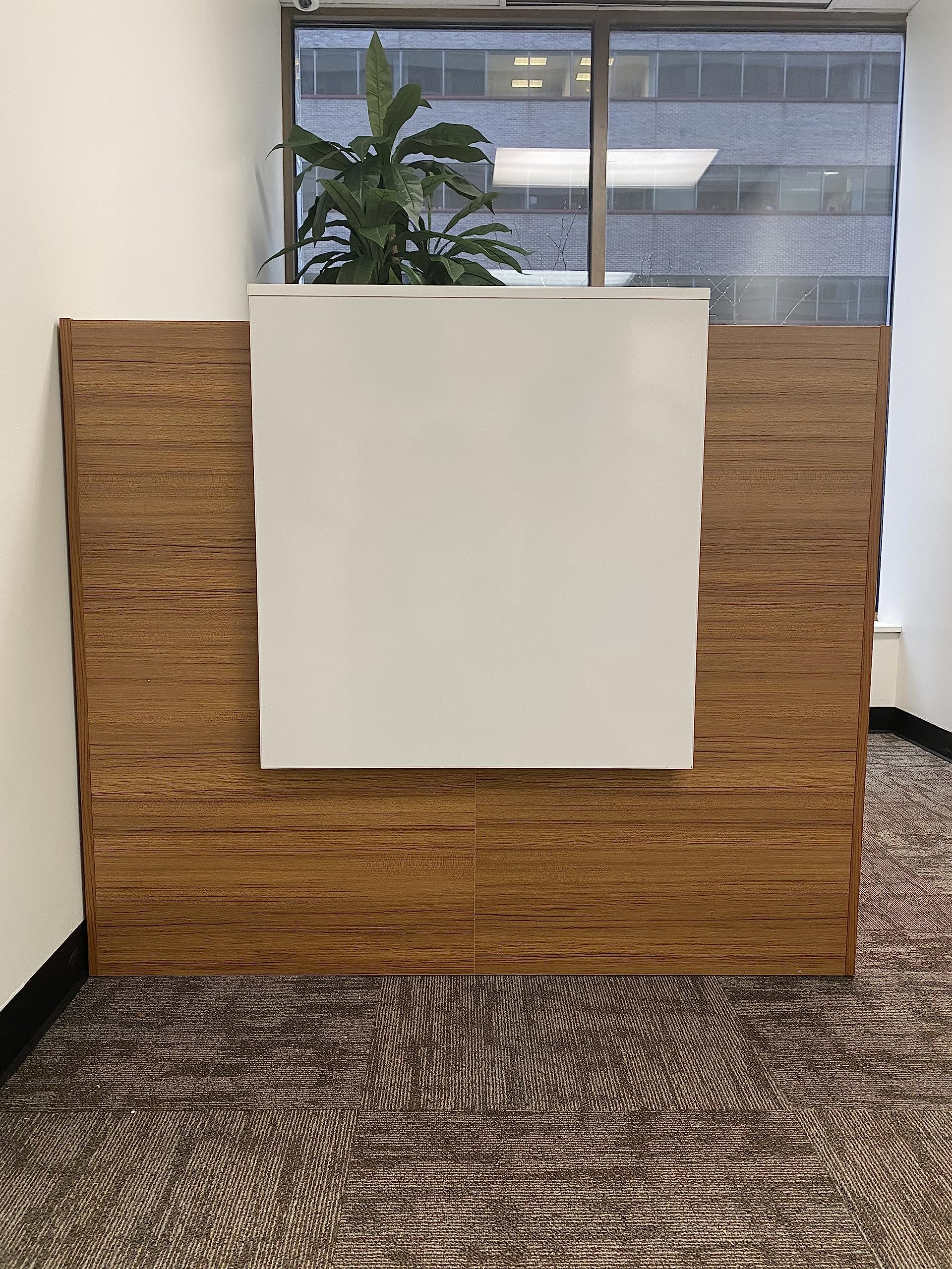 UGOS ICN 53" Modern Reception Desk, Multifunctional Modern,Transaction Countertop, Laminate Desktop, Standing Front Table for Office, Home, School, Salon, Spa - Teak and White