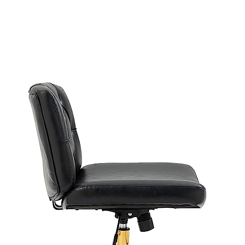 VanTook Home Office Swivel Desk Chair, Modern PU Vanity Chair, Height Adjustable Armless Computer Executive Chair Task Chair with Gold Base for Living Room, Makeup, Studying, Black