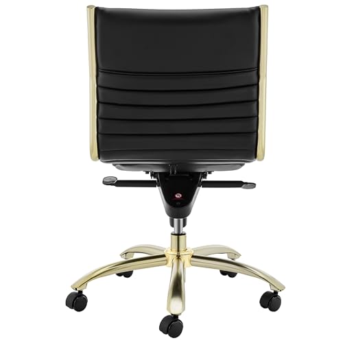 Euro Style Chair Black/Gold Faux Leather/Steel Dirk Rolling Office Chair - Adjustable Bungie Computer Desk Chair with Wheels for Work, Study, Gaming
