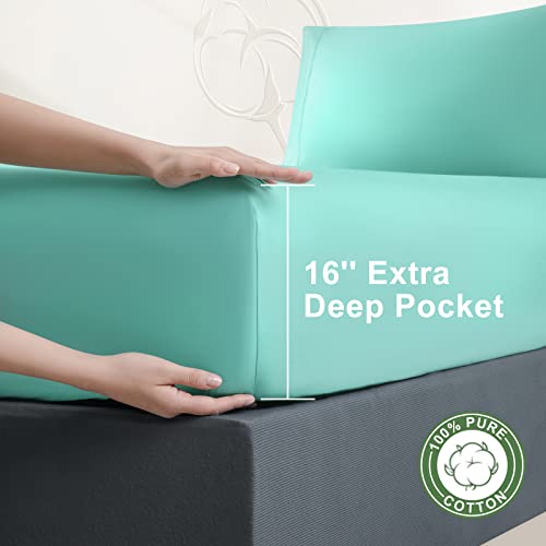 LBRO2M 1000 Thread Count 100% Egyptian Cotton King Size Sheets Set,Breathable Wrinkle Bed Sheet 4 Piece Sets,16 Inches Deep Pocket,Soft Comforterble,Sateen Weave Long Stapl,Lake Green