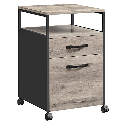 VASAGLE File Cabinet, Mobile Filing Cabinet with Wheels, 2 Drawers, Open Shelf, for A4, Letter Size, Hanging File Folders, Heather Greige and Ink Black UOFC071B02