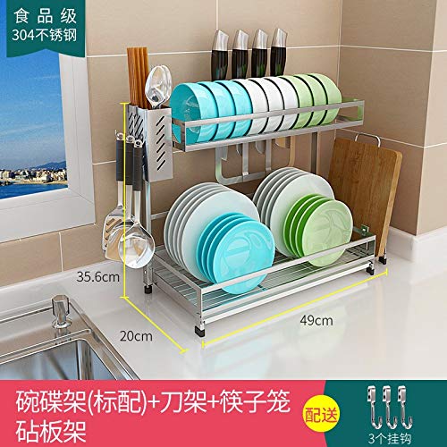 KLHDGFD Drain Rack-Stainless Steel Kitchen Dish Drying Rack 2-Tier Wall Floor Mounted