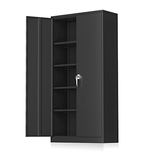 Atripark Metal Storage Cabinet with Lock, Lockable Garage Tool Doors and Shelves, Tall Steel for Garage, Heavy-Duty Black File Home Office, Gym, School 72*36*18 INCH