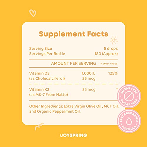 Children Vitamin D Drops - Kids Vitamin D Liquid - Vitamin D3 K2 Drops for Kids May Support Strong Bones and Healthy Immune System - Liquid Vitamin D for Kids & Children - 180 Servings