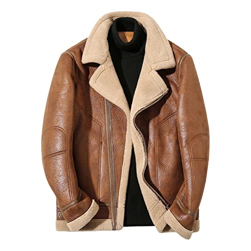 RushClothing Men’s Distressed Brown B3 Genuine Sheepskin Sherpa Shearling Faux Fur Lined Bomber Warm Aviator Pilot Leather Jacket (as1, alpha, x_l, regular, regular)