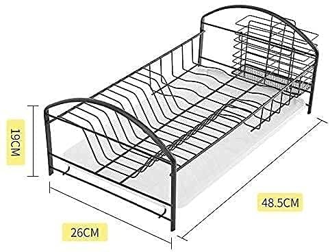 Plate Rack Dish Drainer Rack Rust Proof Stainless Steel Organization Shelf Kitchen Drainer Utensil Holder with Drain Board Pan Plate Holder (Color : Black, Size : 48.5x26x19cm)