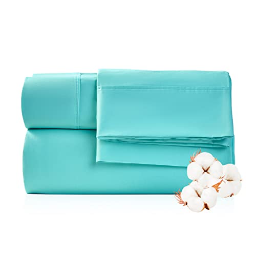 LBRO2M 1000 Thread Count 100% Egyptian Cotton King Size Sheets Set,Breathable Wrinkle Bed Sheet 4 Piece Sets,16 Inches Deep Pocket,Soft Comforterble,Sateen Weave Long Stapl,Lake Green