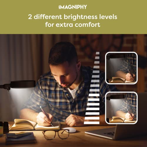 iMagniphy 8X Desk Magnifying Light - White or Black - Magnifying Lamp for Reading, Crafts - Desk Magnifying Glass with Light and Stand, 6 LEDs, Base